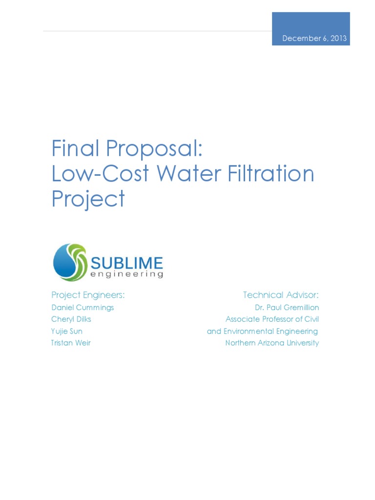 Final Proposal: Low-Cost Water Filtration Project | PDF | Drinking ...