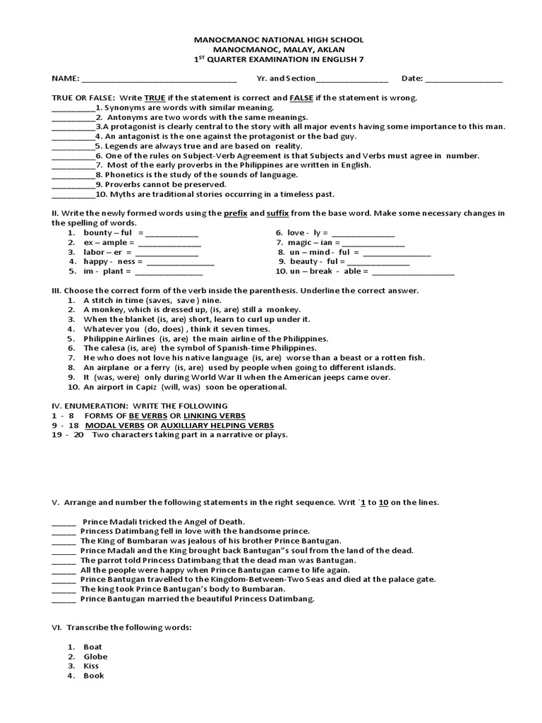 1st Quarter Exam - English | PDF | English Language | Grammatical Tense