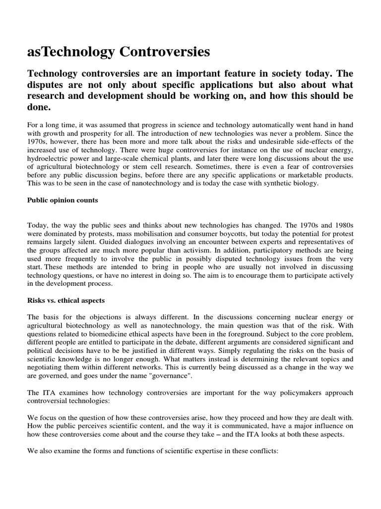 Technology Controversies | PDF | Expert | Emerging Technologies