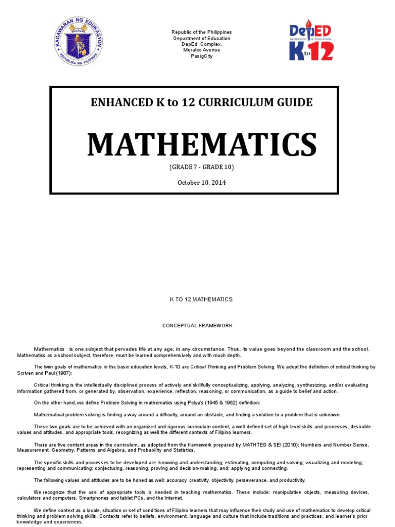 Enhanced K-12 Math Curriculum Guide | PDF | Equations | Teaching ...