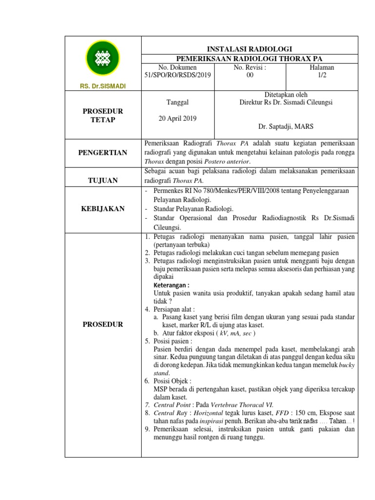 Sop Pemeriksaan Radiologi 2 Revisi | PDF