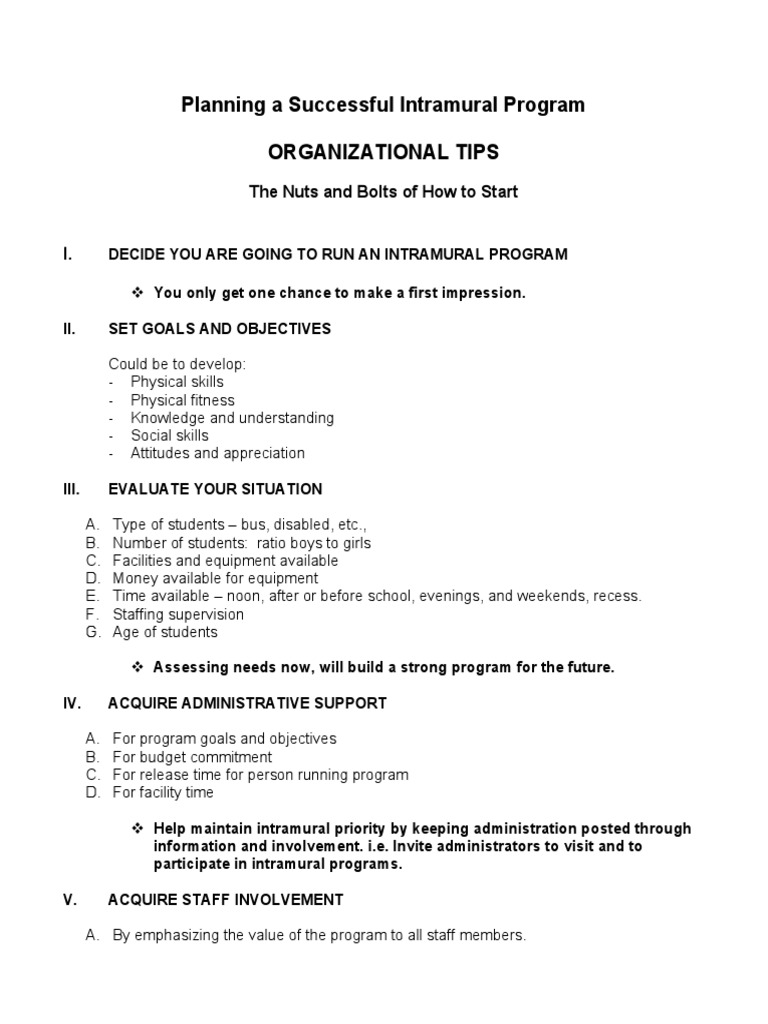 Planning A Successful Intramural Program Organizational Tips | PDF ...