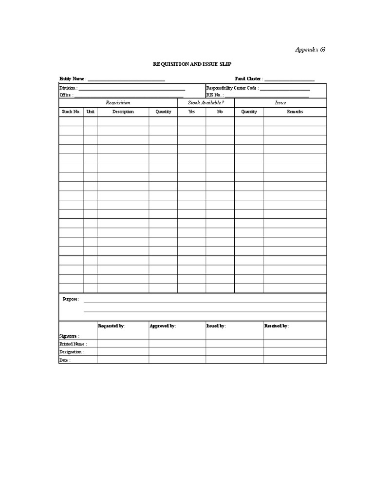Requisition and Issue Slip Form | PDF