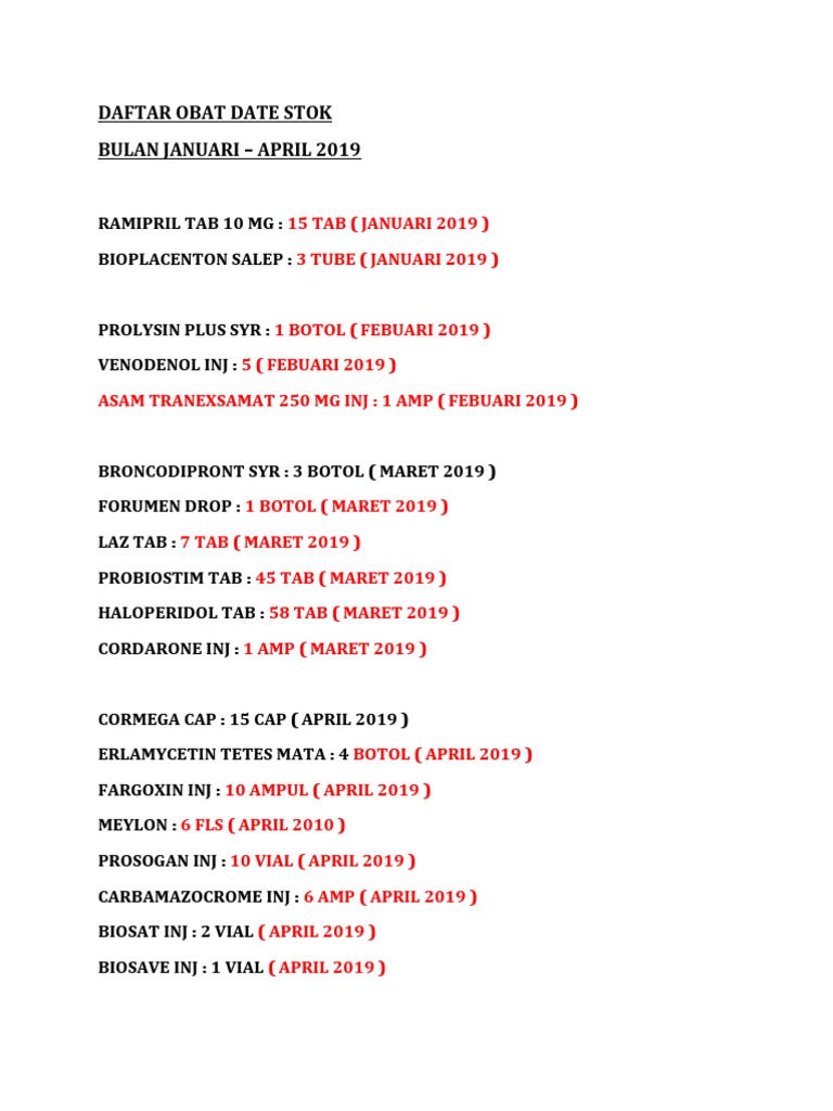 Daftar Obat Date Stok Rizki | PDF | Memasak, Makanan, & Anggur