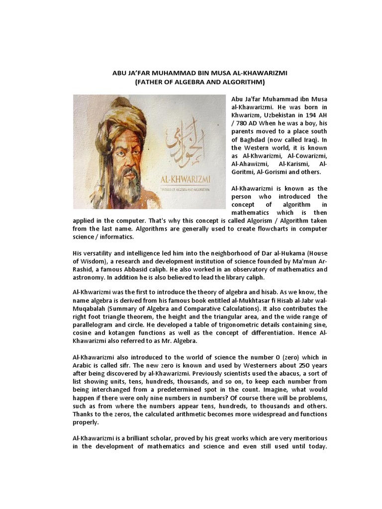 Abu Ja'Far Muhammad Bin Musa Al-Khawarizmi (Father of Algebra and ...