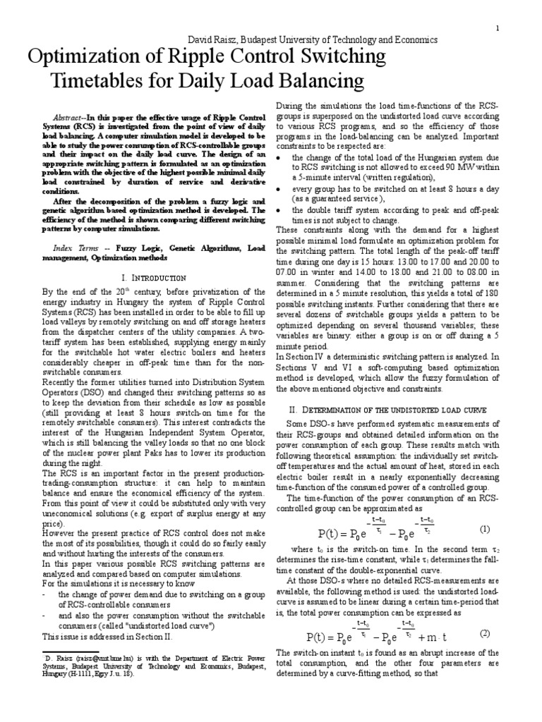 Optimization of Ripple Control Switching Timetables For Daily Load ...