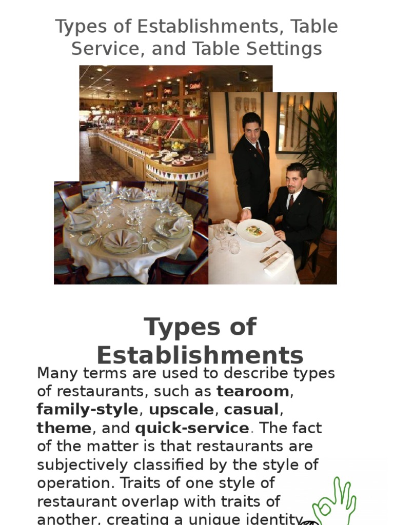 Types of Restaurant Establishments | PDF | Buffet | Restaurants