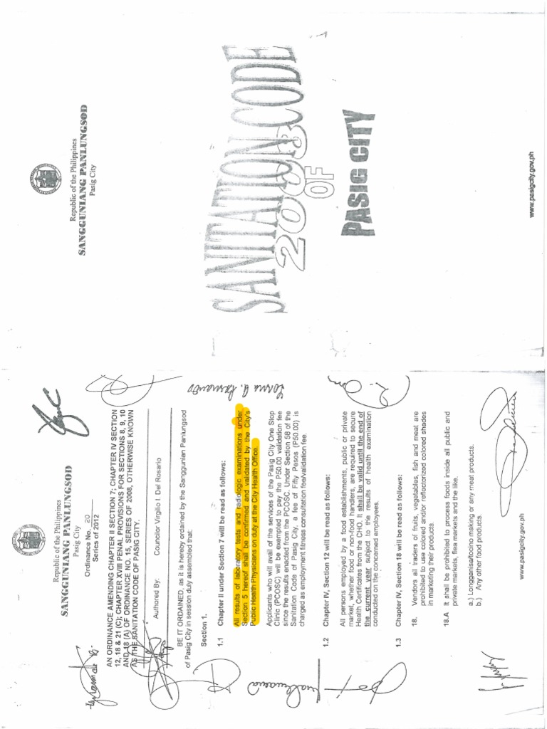 Pasig City Ordinance No. 20, Series of 2012 (Amending The Pasig City ...