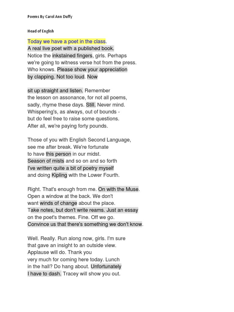 Key Poems by Carol Ann Duffy | PDF | Poetry