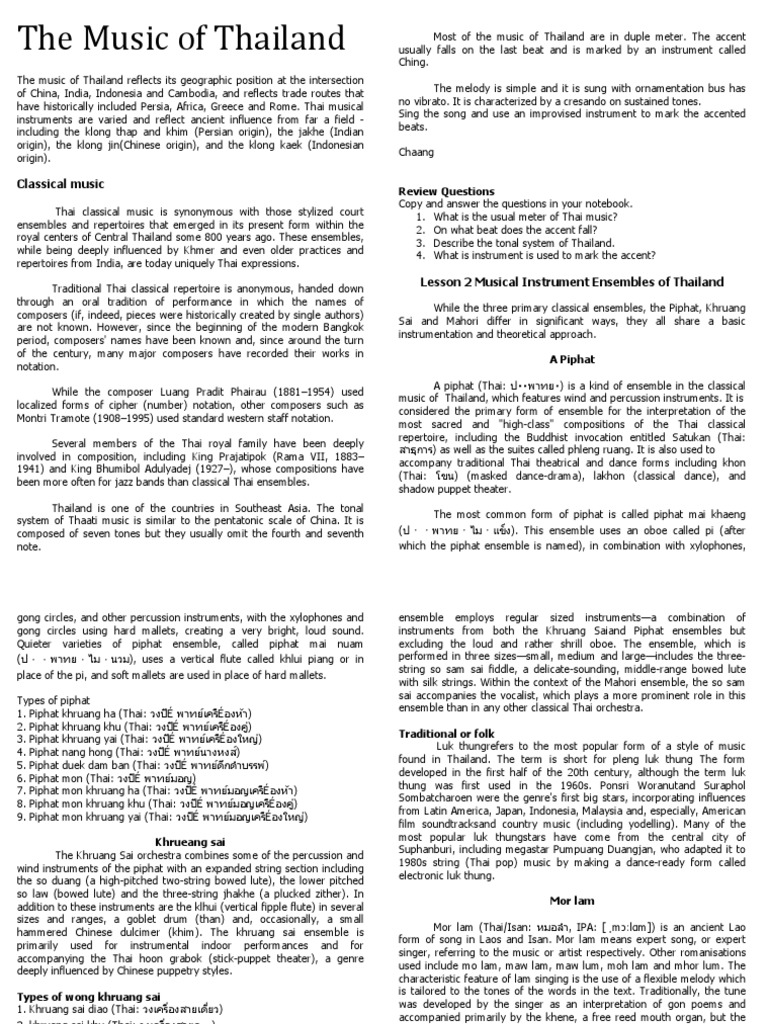 The Music of Thailand | PDF | Entertainment | Sound