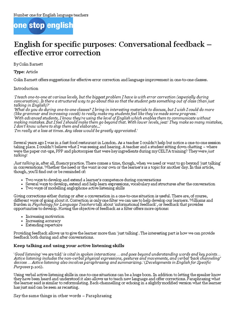 English For Specific Purposes | PDF | Question | Conversation