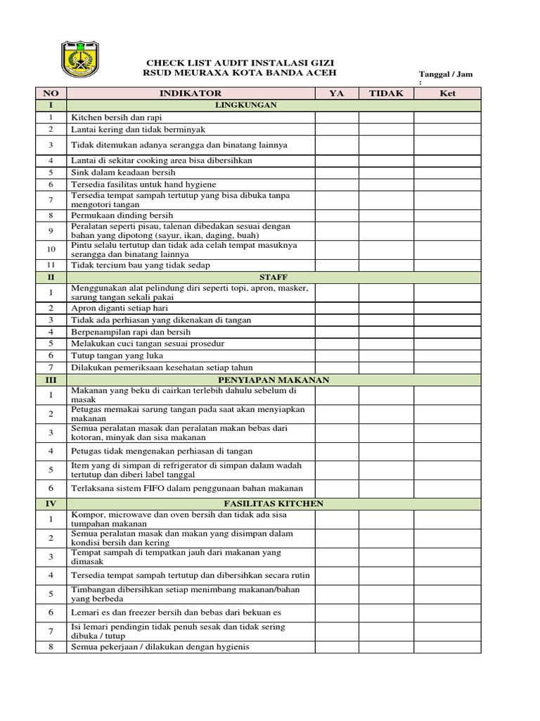 Format Audit Gizi | PDF
