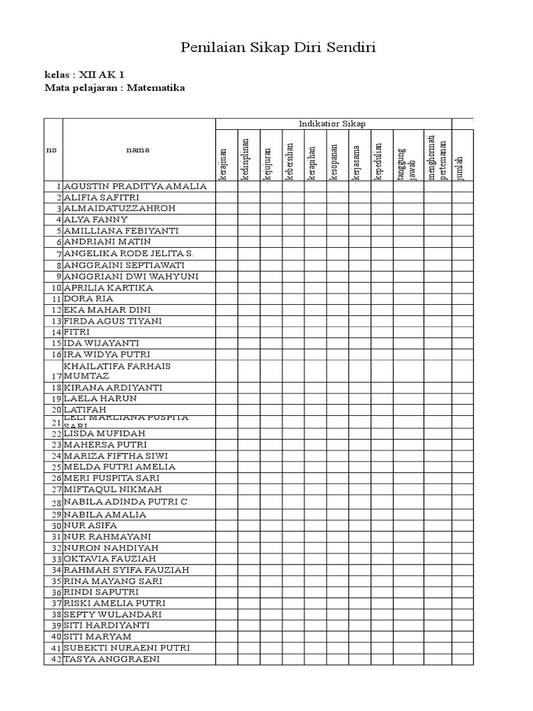 Format Penilaian Sikap | PDF
