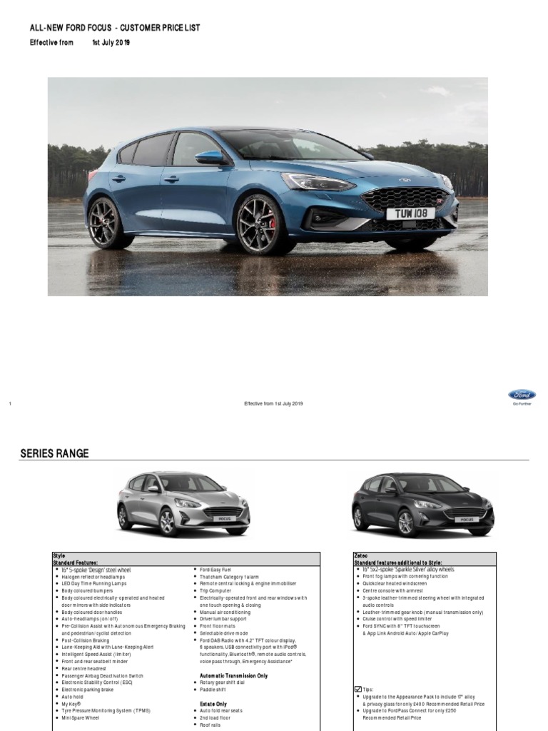 All-New Ford Focus - Customer Price List: Effective From 1st July 2019 ...