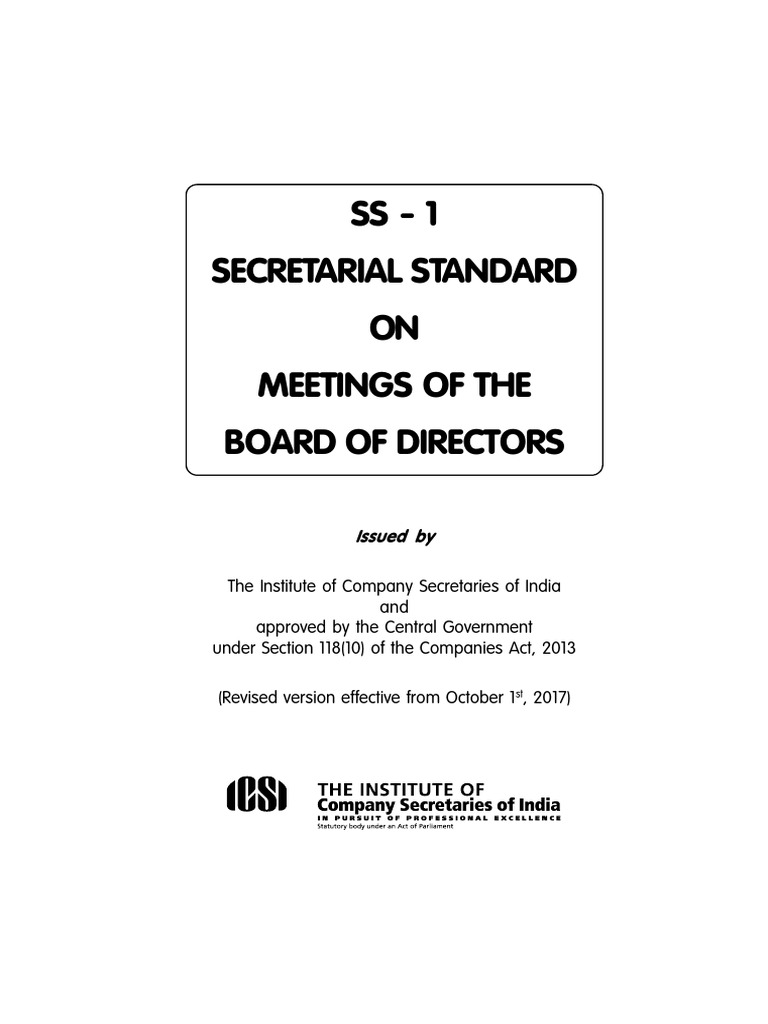 SS - 1 Secretarial Standard ON Meetings of The Board of Directors | PDF ...