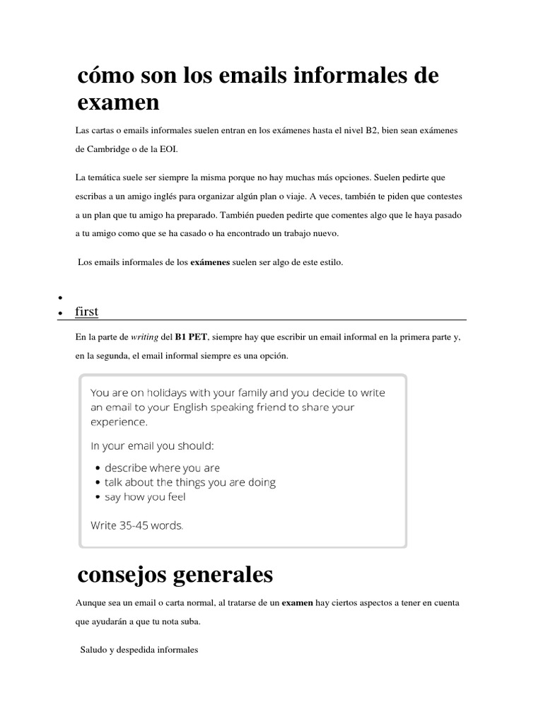 Estructura de Emails Informales B1-B2 | PDF | Idiomas
