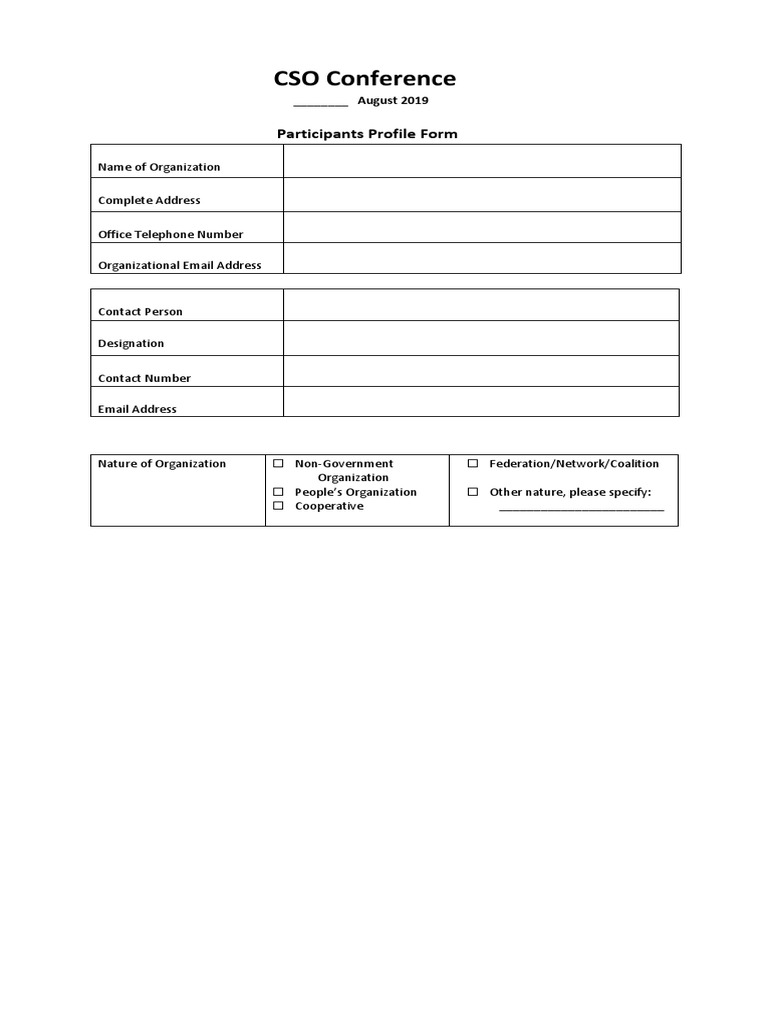 CSO Conference: Participants Profile Form | PDF | Telecommunications ...