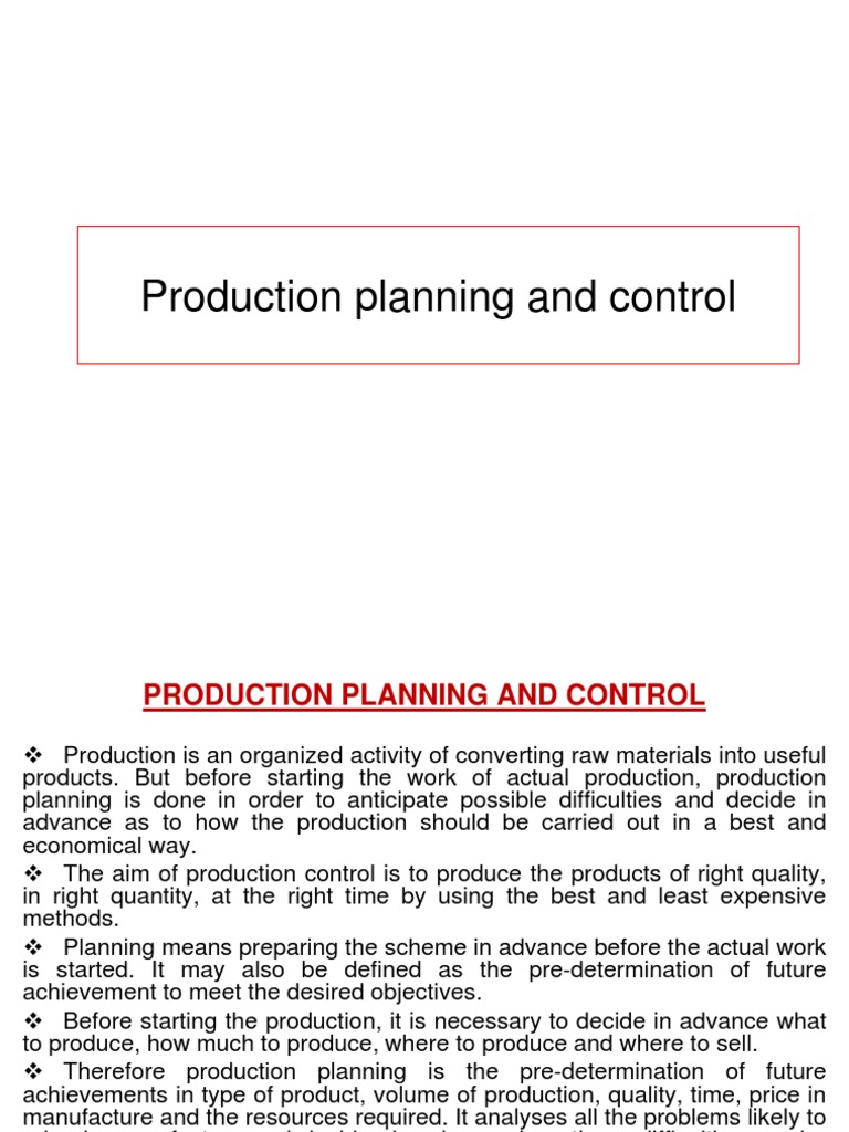 An Overview of Production Planning and Control Functions, Objectives ...