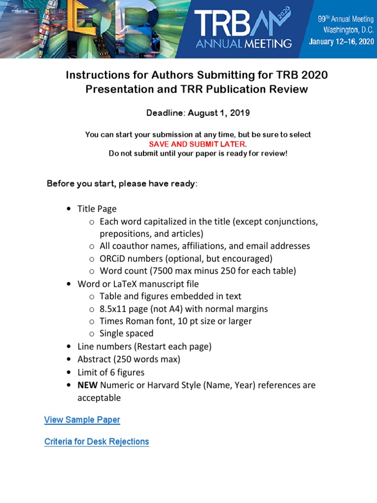 Instructions For Authors Submitting For TRB 2020 Presentation and TRR ...