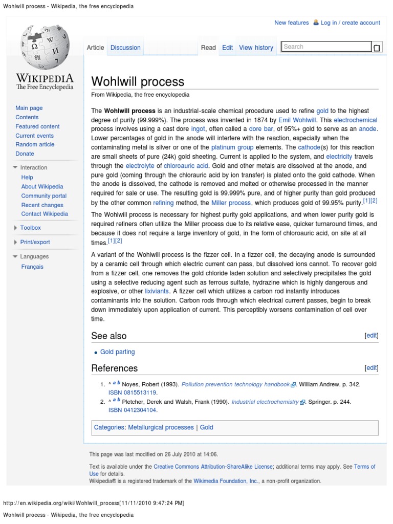 Wohlwill Process - Wikipedia, The Free Encyclopedia | Metals | Chemistry