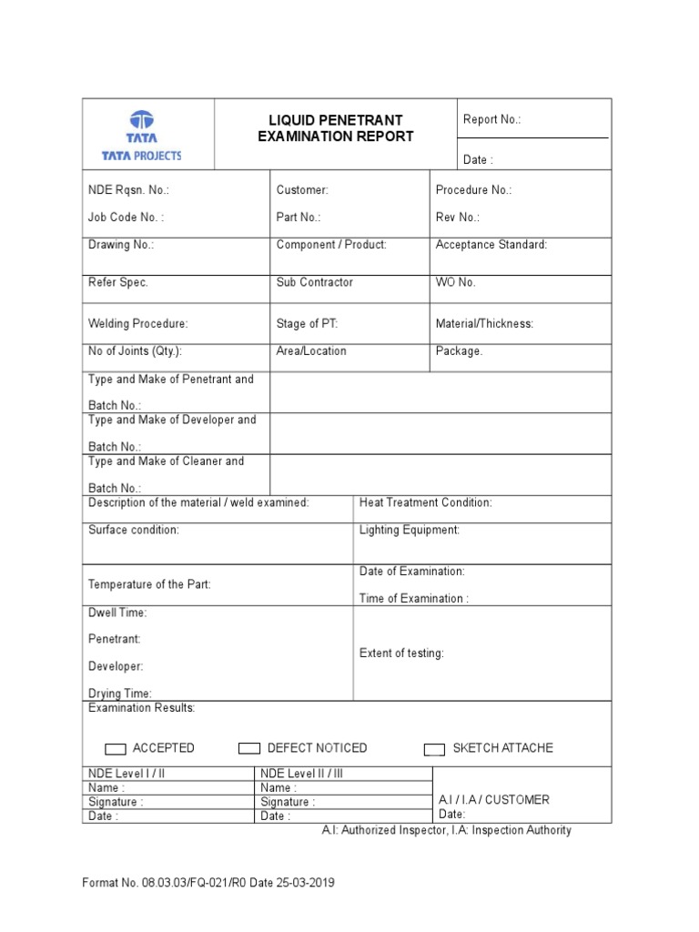 Liquid Penetrant Examination Report | PDF