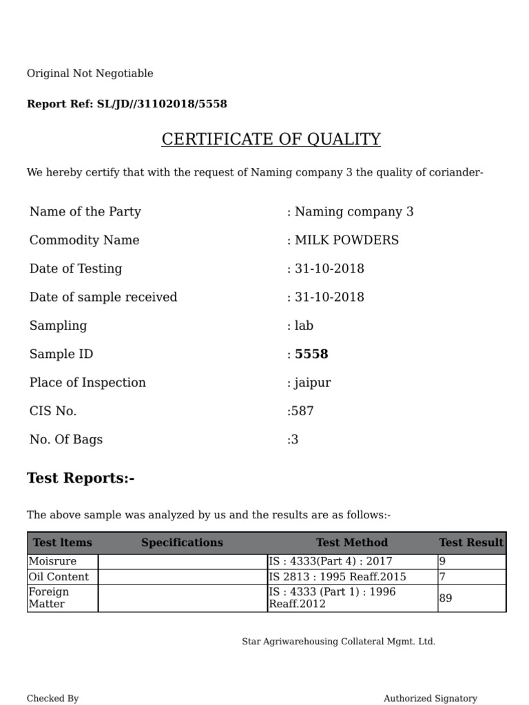 Certificate of Quality: Test Reports | PDF