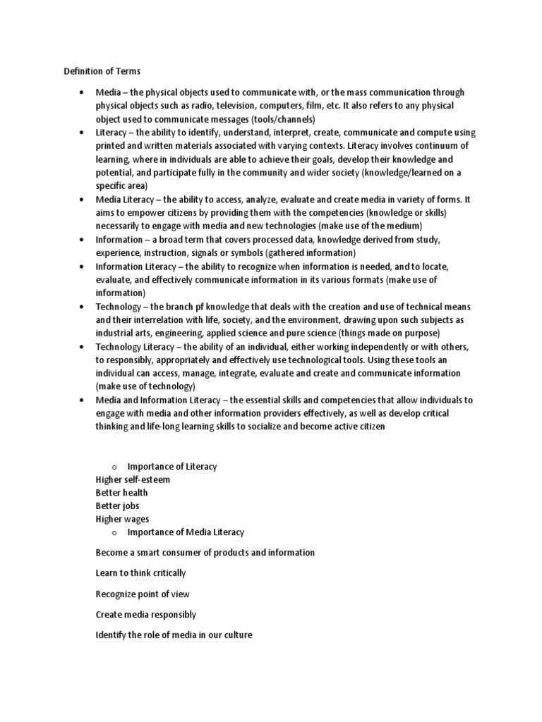 Definition of Terms MIL | PDF | Literacy | Information Literacy