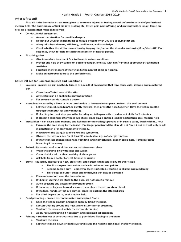 HEALTH Grade 5 - Fourth Quarter | PDF | Burn | First Aid