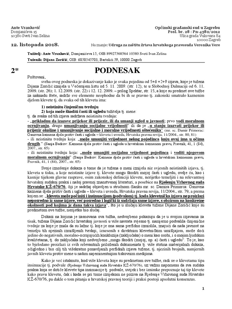 Podnesak Naknada Štete 12 10 18 | PDF