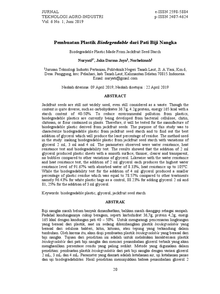 Pembuatan Plastik Biodegradable Dari Pati Biji Nan | PDF | Plastic ...