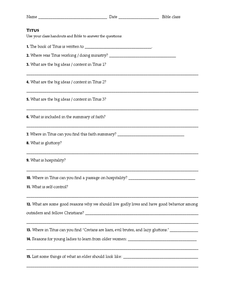 Titus Worksheet | PDF