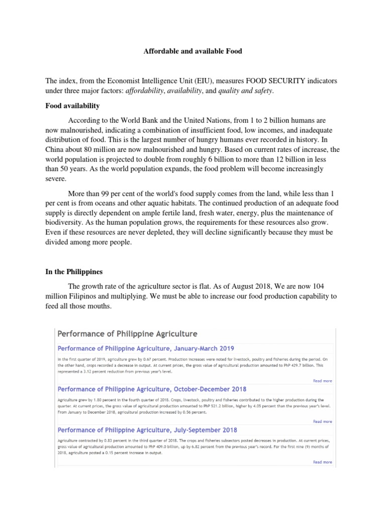 Affordable and Available Food | PDF | Food Security | Foods