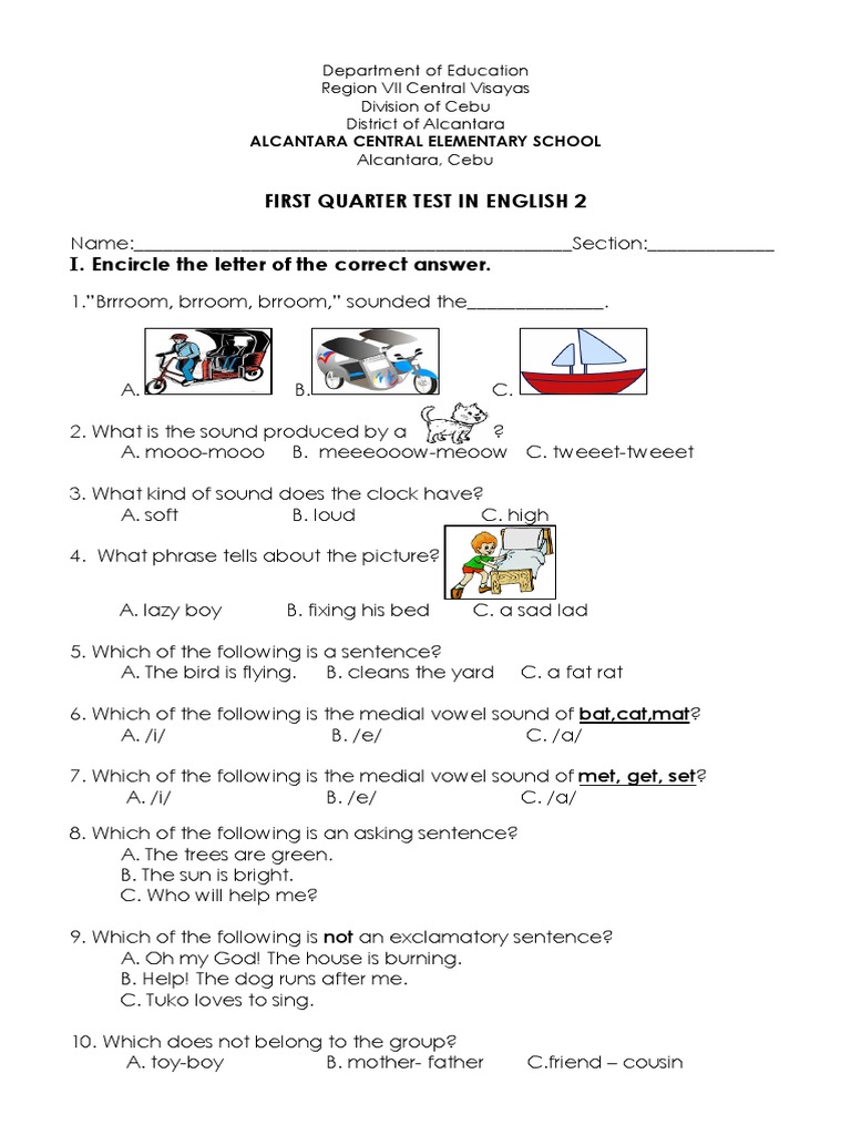 First Quarter Test 2017 2018 | PDF