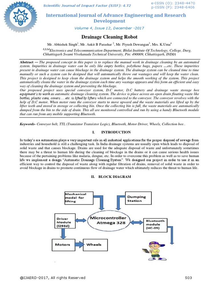 Drainage Cleaning Robot-IJAERDV04I1219908 | PDF | Mosfet | Electric Motor