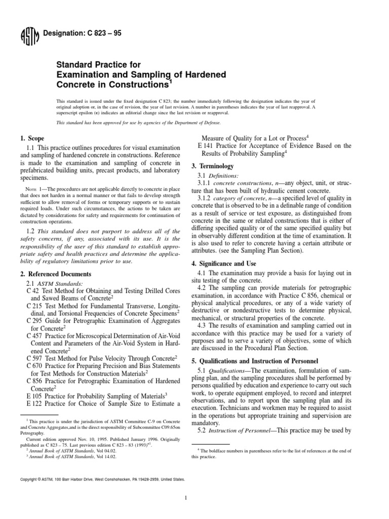 Astm C823 | PDF | Sampling (Statistics) | Concrete