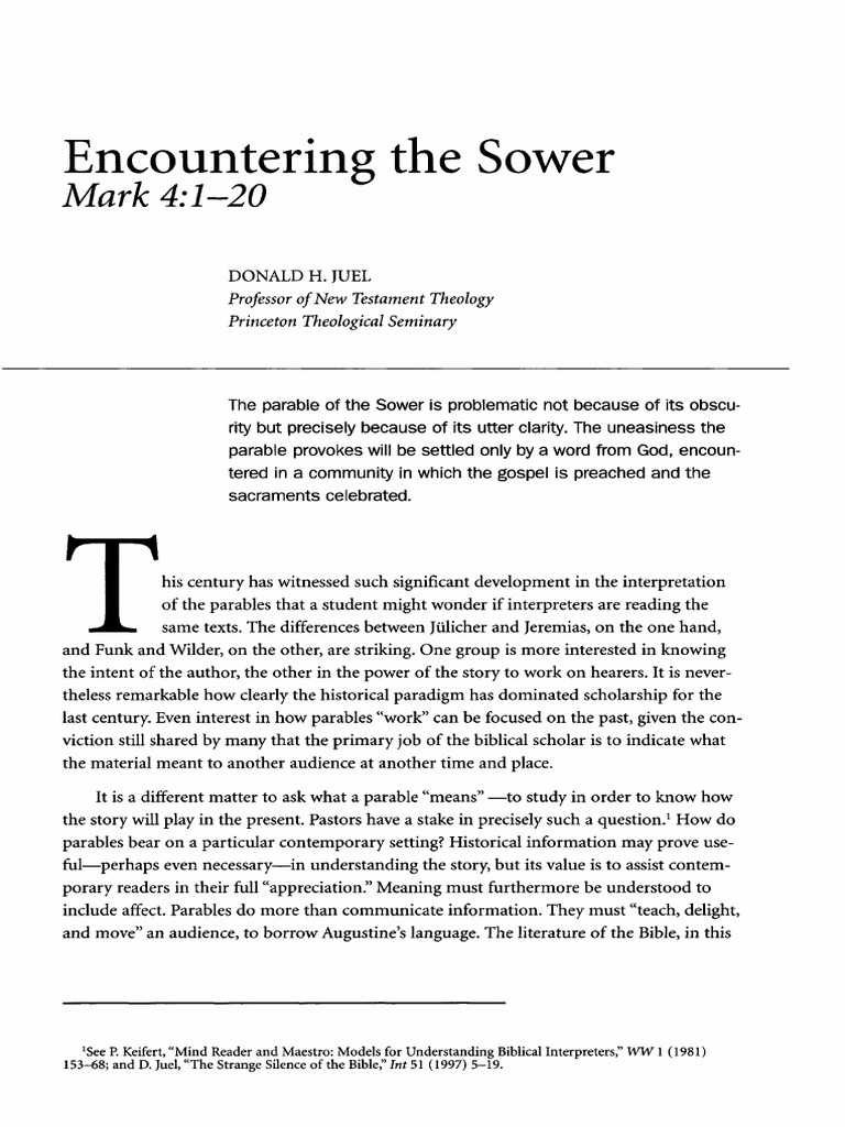Juel, Donald - Encountering The Sower | PDF | Gospel Of Mark | Gospels