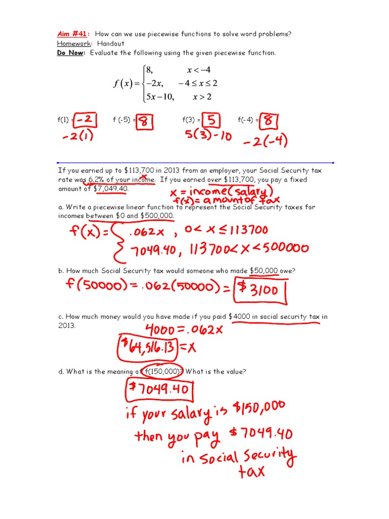 Aim 41 Piecewise Word Problems | PDF