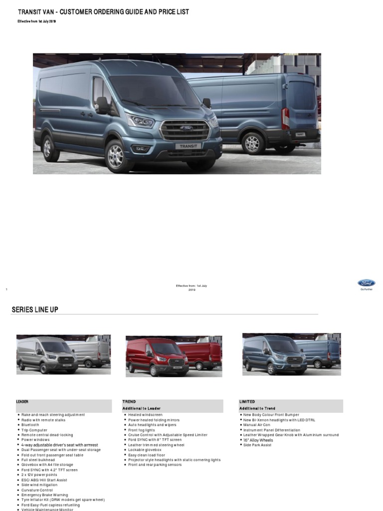 Customer Ordering Guide and Price List: Transit Van | PDF