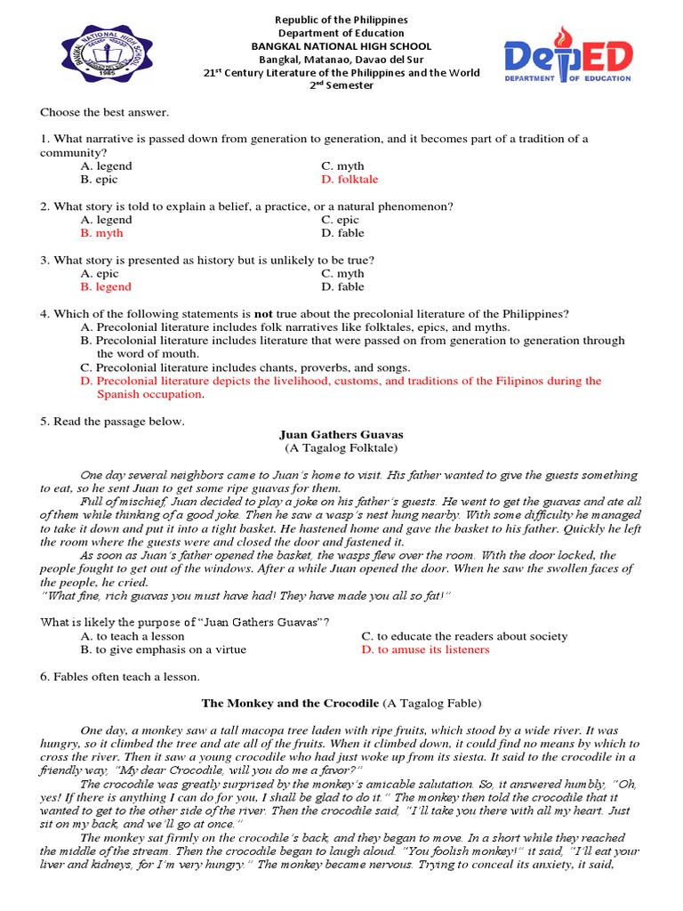 21st Exam | PDF | Philippines | Poetry