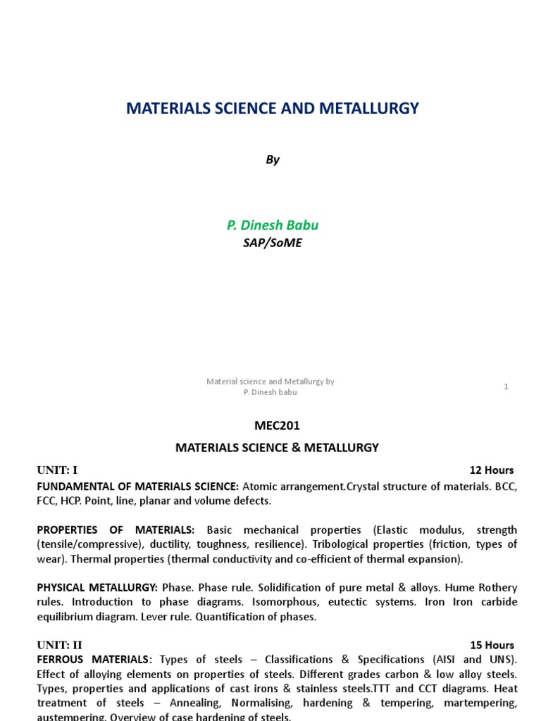 Materials Science and Metallurgy Essentials | PDF | Wear | Dislocation
