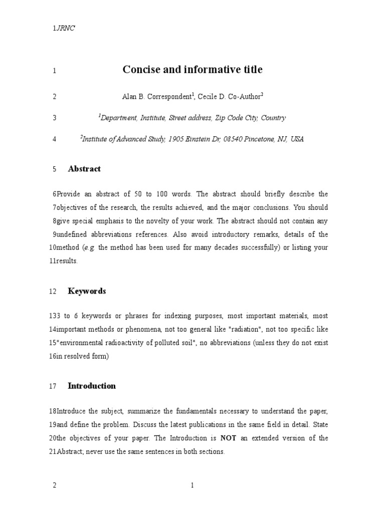 JRNC Manuscript Template | PDF | Bracket | Uranium