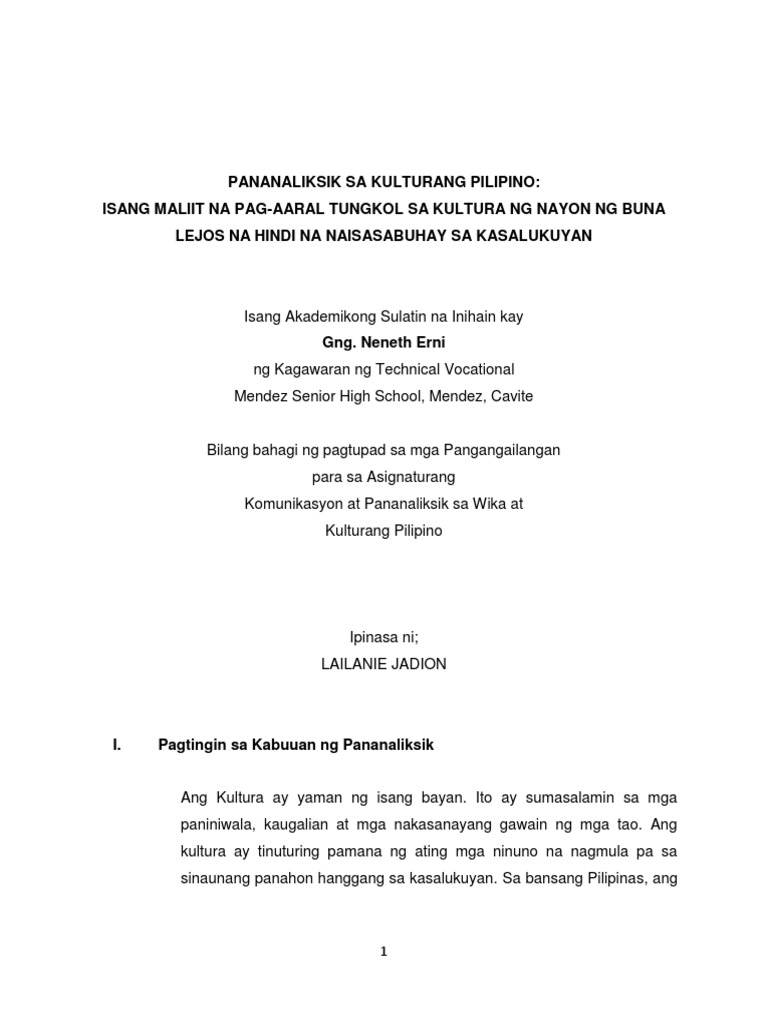 Pananaliksik Sa Wika at Kulturang Pilipino | PDF