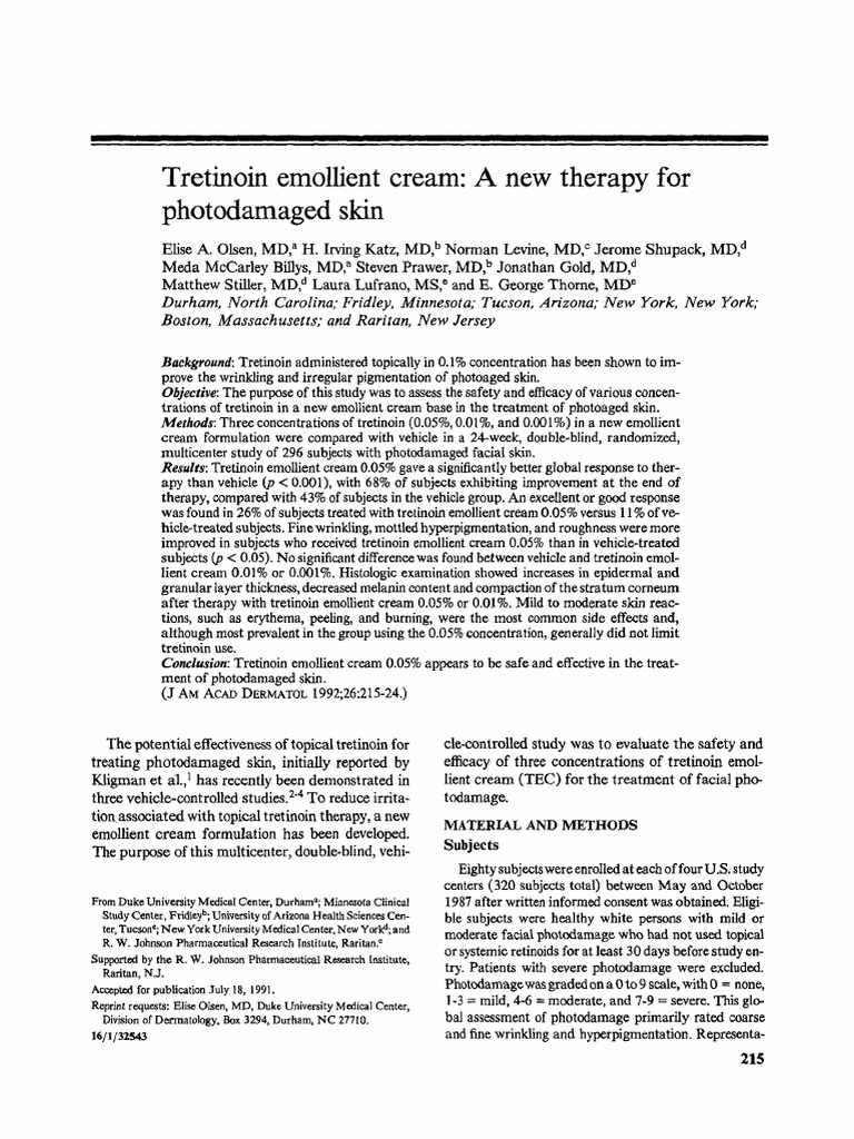 Olsen EA, Katz HI, Levine N, Et Al. Tretinoin Emollient Cream: A New ...