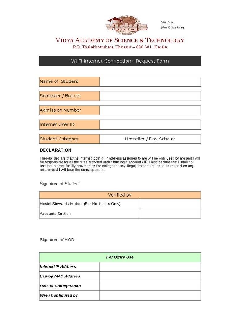 Wi-Fi Connection Request Form | PDF