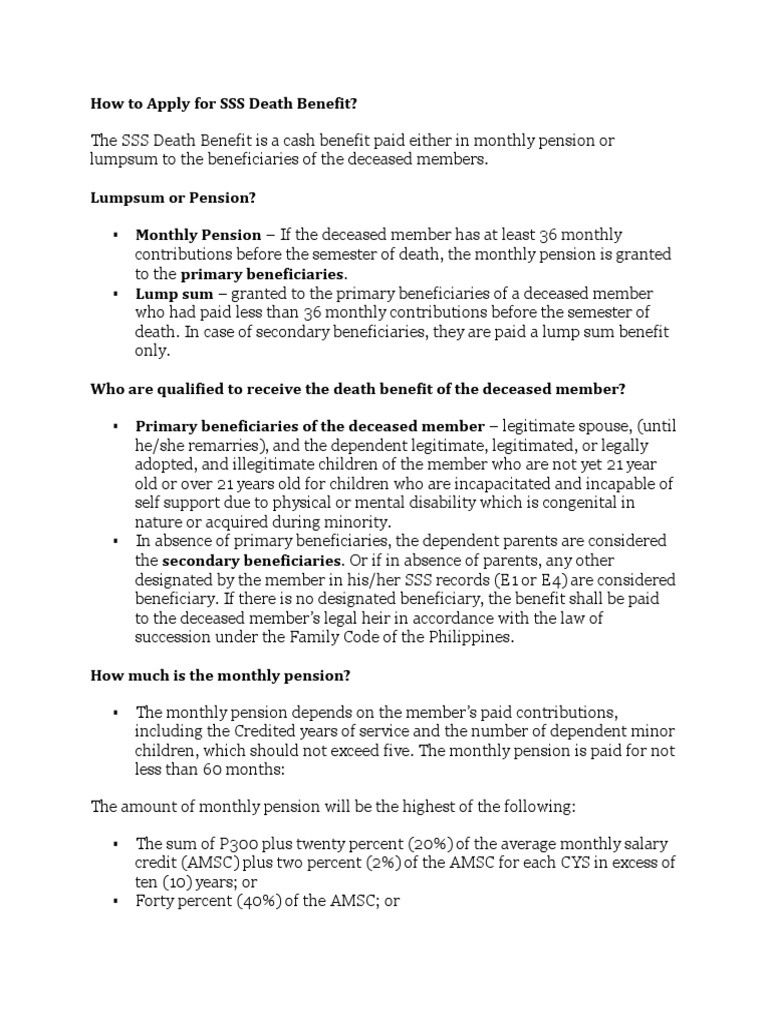 How To Apply For SSS Death Benefit | PDF | Death Certificate | Pension