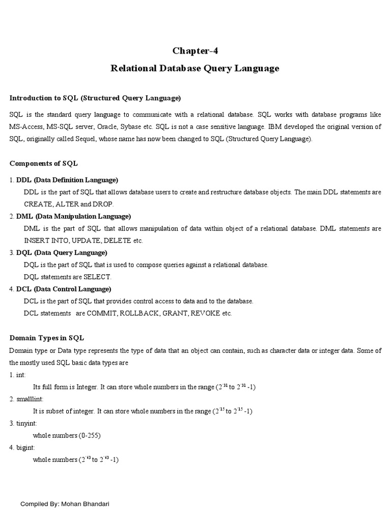 DBMS Chapter 4 | PDF | Sql | Databases DBMS Chapter 4 | PDF | Sql | Databases