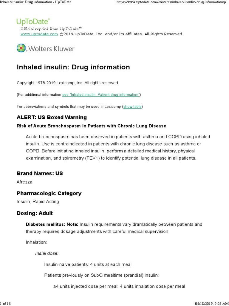 Inhaled Insulin: Drug Information: ALERT: US Boxed Warning | PDF ...