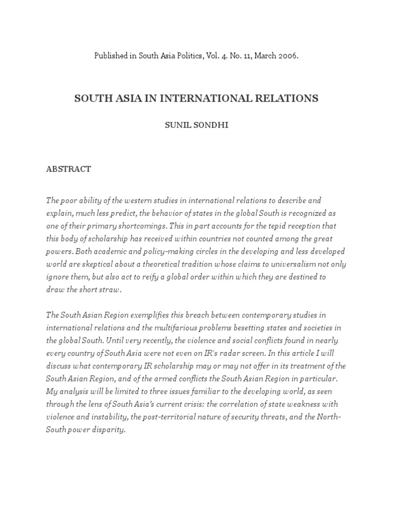 South Asia's Crisis in International Relations | PDF | International ...