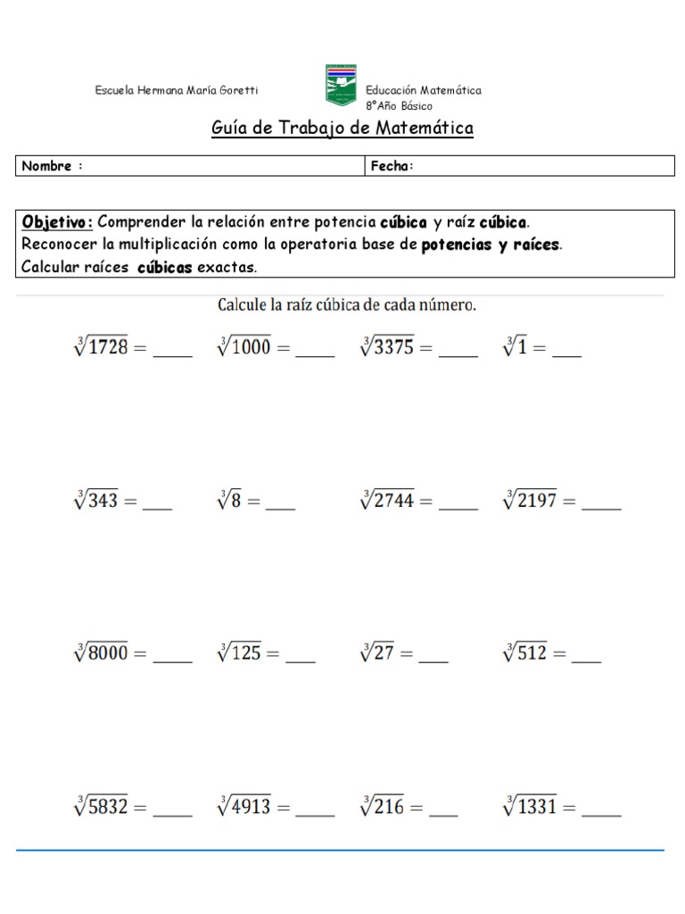 Guía Raíces Cúbicas Exactas. | PDF