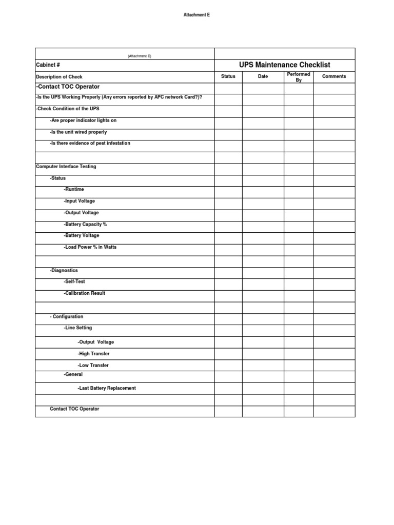 UPS Maintenance Checklist Template | PDF